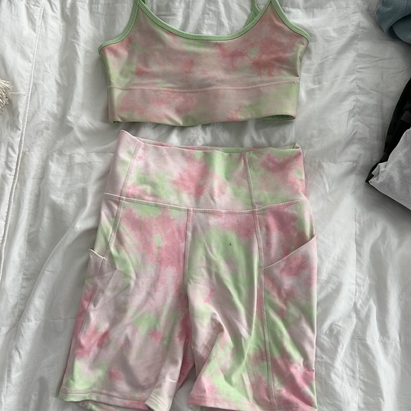 Fabletics | Shorts | Fabletics Pink And Green Workout Set Bra And ...